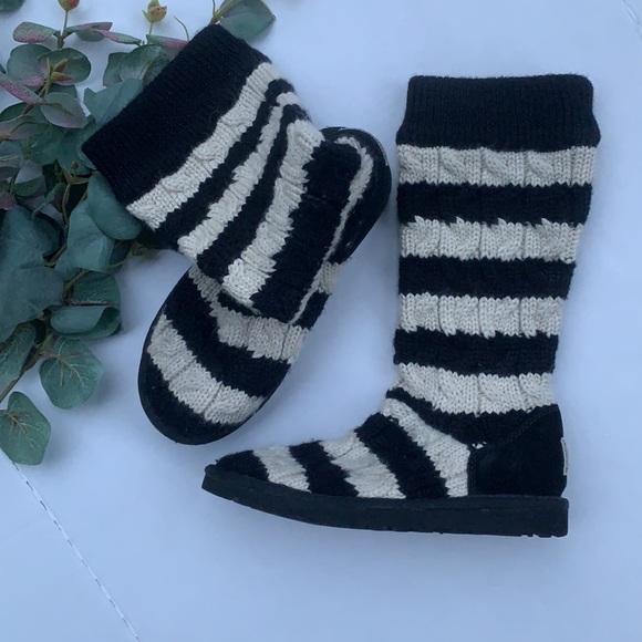 UGG | Shoes | Ugg Australia Classic Striped Cable Knit Sweater Boots In ...